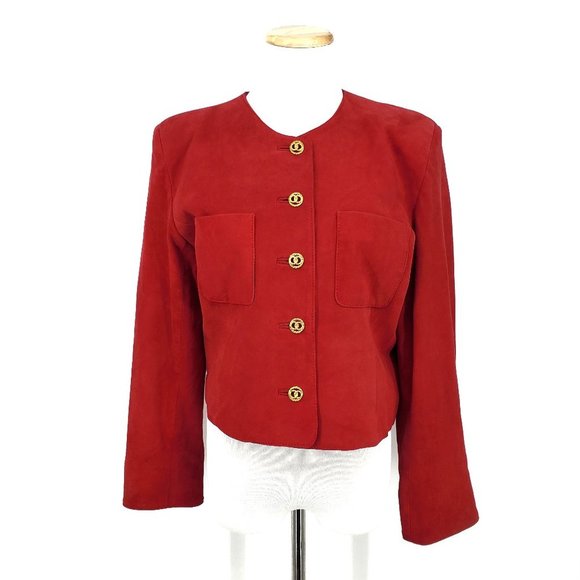 Vintage | Jackets & Coats | Vintage Red Suede Collarless Jacket Small ...